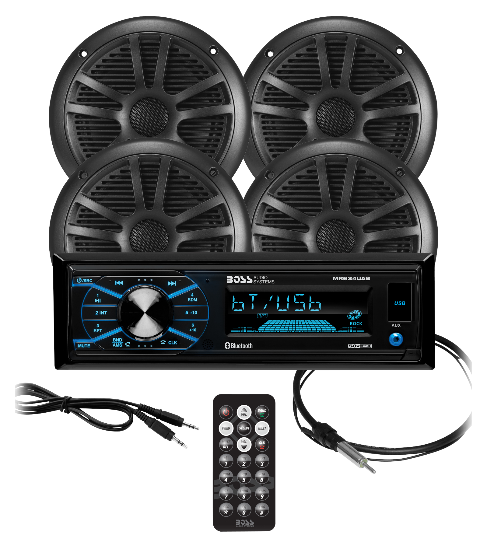 Boss Audio AM/FM MP3 Mechless Receiver with Bluetooth and 4 Speakers ...